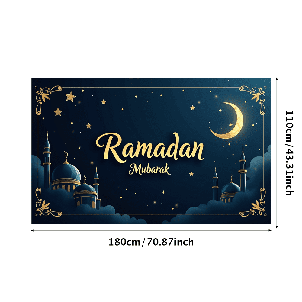 Elegant Ramadan Themed Backdrop Banner with Crescent Moon Star Elements ...