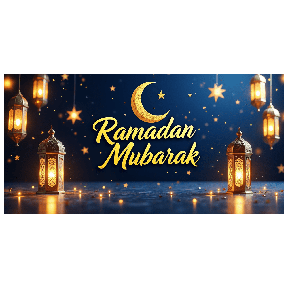 Elegant Ramadan Themed Banner with Mosque Domes Crescent Moon and Star ...