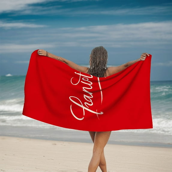 Elegant Red Bath Towel with White Cursive ' Thanottu AGEE ' Design ...