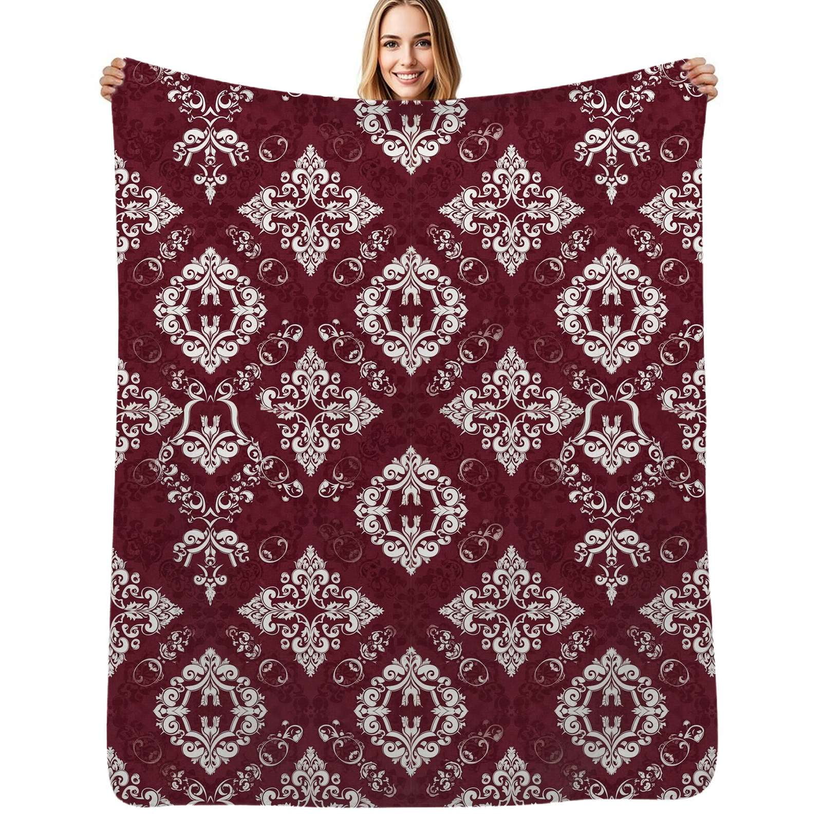 Elegant Red Damask Pattern Flannel Blankets Soft Warm Throw Blanket ...