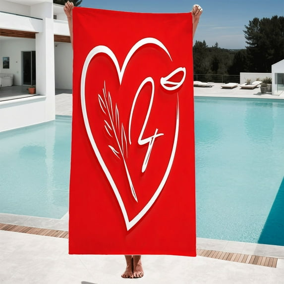 Elegant Red Heart Design Towel - Stylish Beach Pool & Travel Bath Towel ...