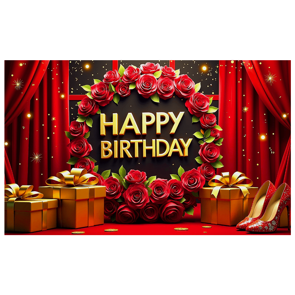 Elegant Red Rose Themed Happy Birthday Banner Party Backdrop Decoration ...