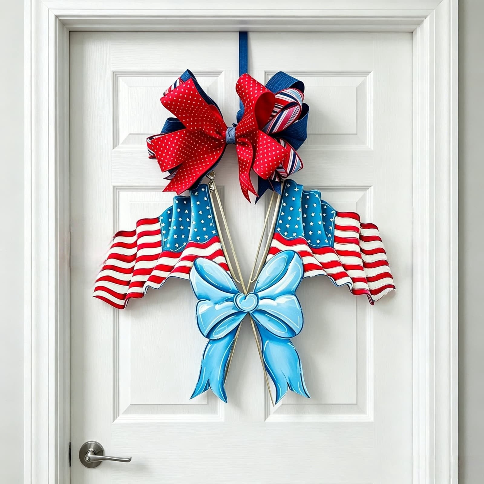 Elegant Red White Blue Bow Door Hanger Decorated with Double Flags for ...