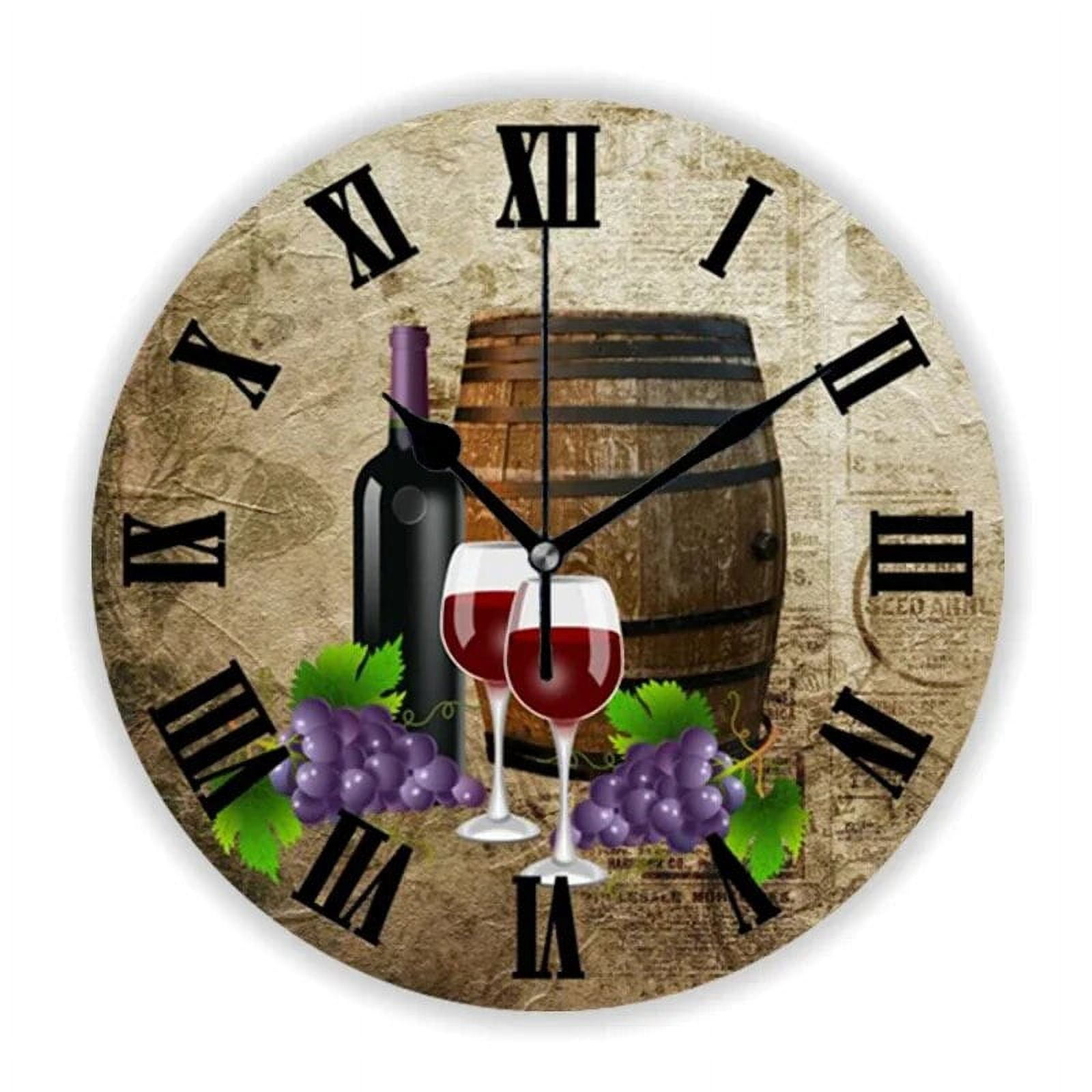 Elegant Red Wine Bottles and Grapes Large Wall Clock for Living Room ...
