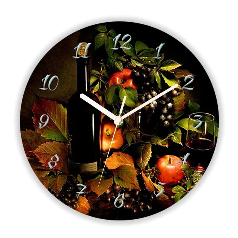 Elegant Red Wine Bottles and Grapes Large Wall Clock for Living Room ...