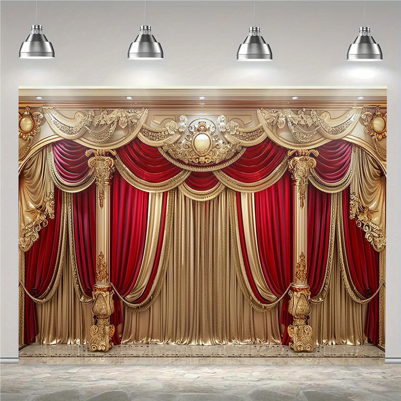 Elegant Red and Golden Curtain Backdrop Theater Stage Background Decor ...