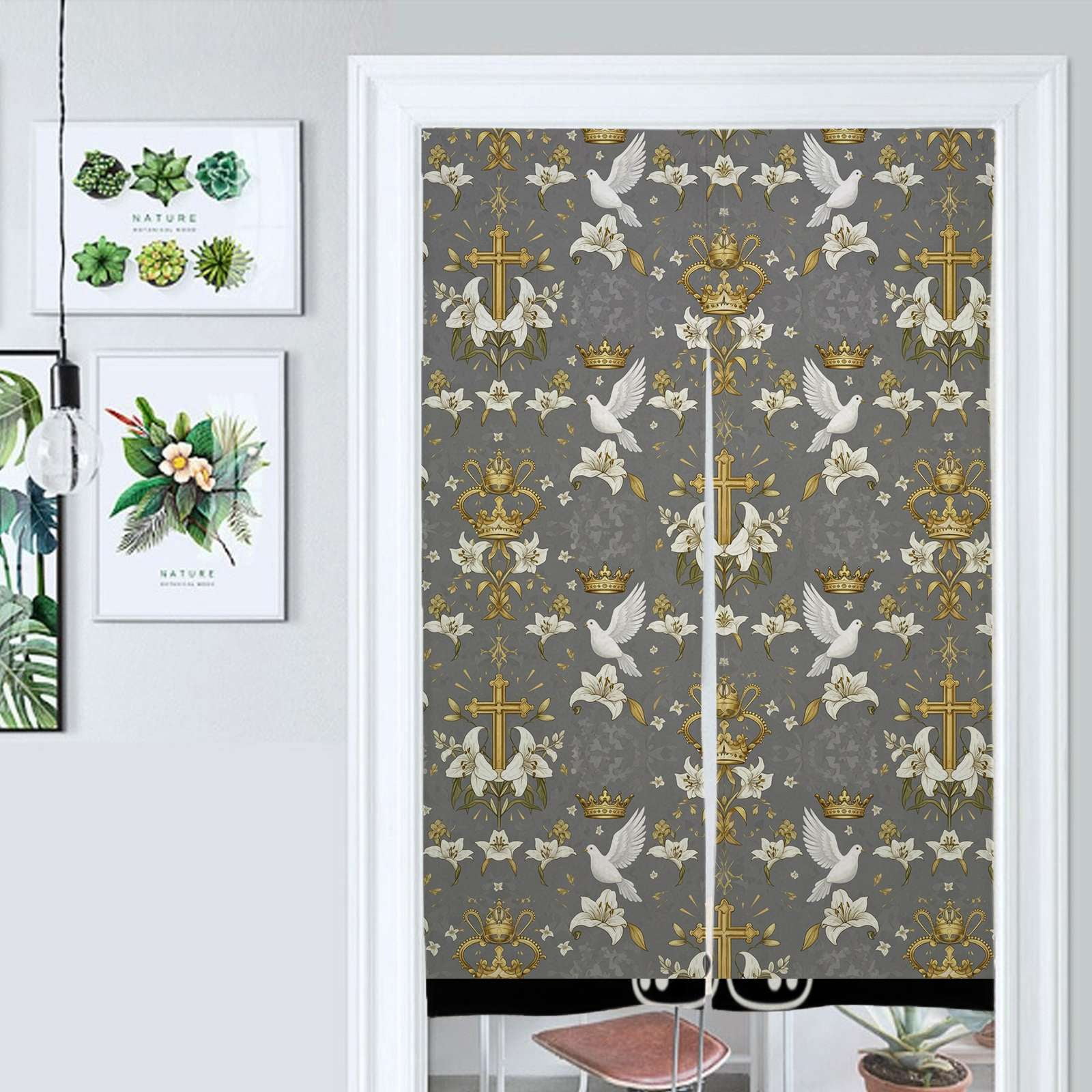 Elegant Regal Doves Lilies Cross Crowns Door Curtain Nordic Living Room ...