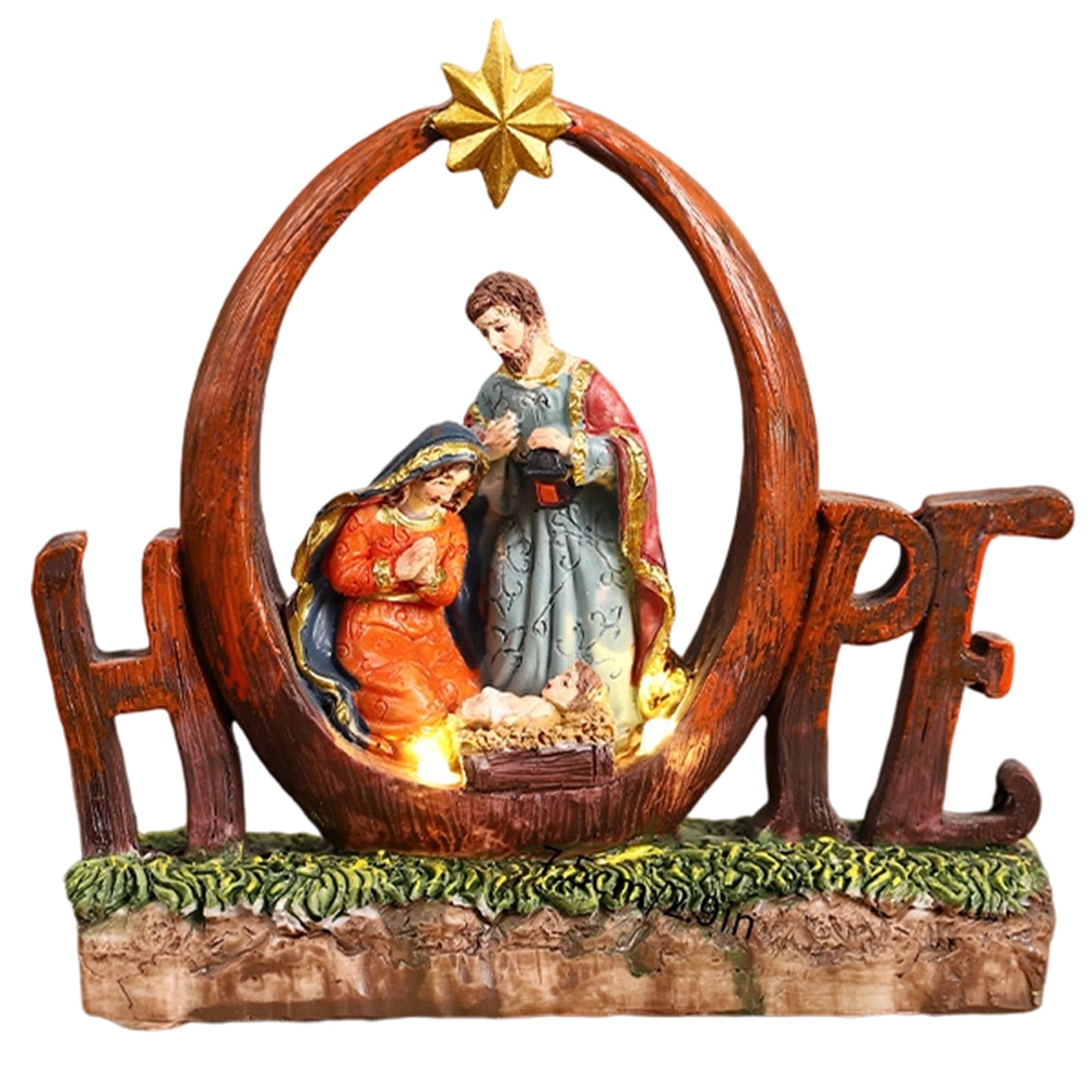 Elegant Religious Nativity Scene and Letter Resin Sculpture with LED ...