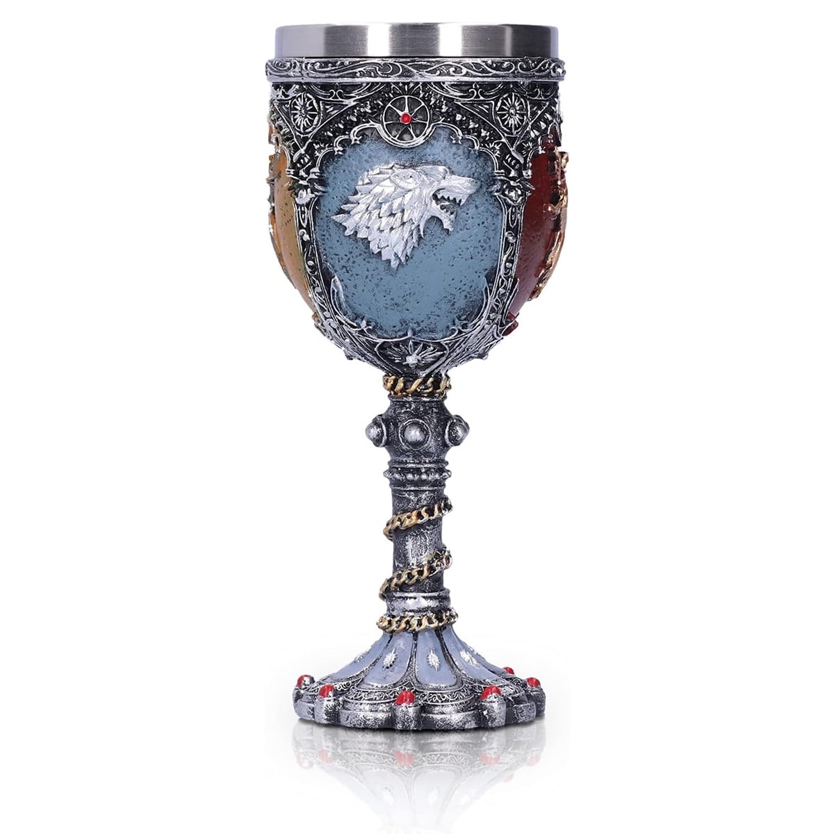 Elegant Resin Stainless Steel Skull Goblet, Intricate Silver Filigree ...