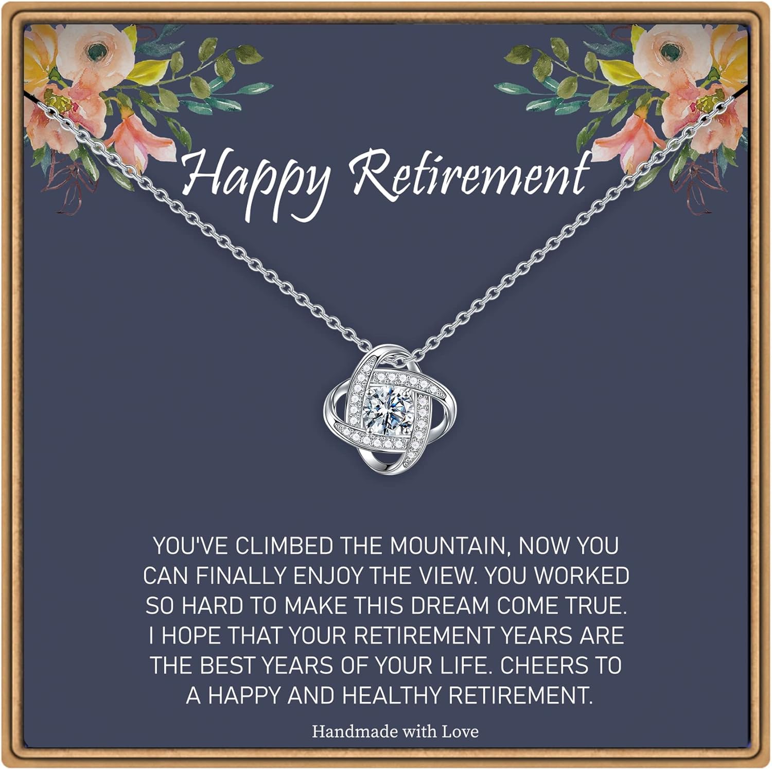 Elegant Retirement Necklace, 14K White Gold Plated Cubic Zirconia Love ...