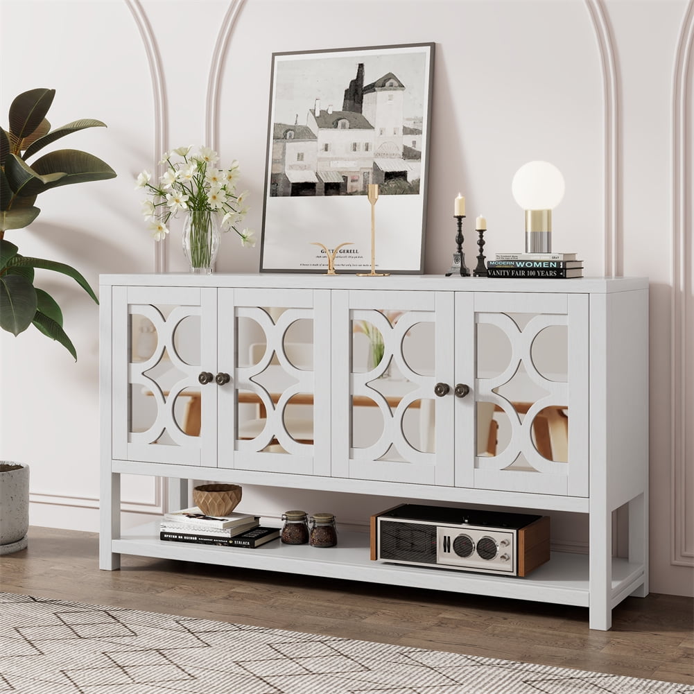 Elegant Retro Console Table, Sideboard With 4 Mirrored Doors, Acacia ...