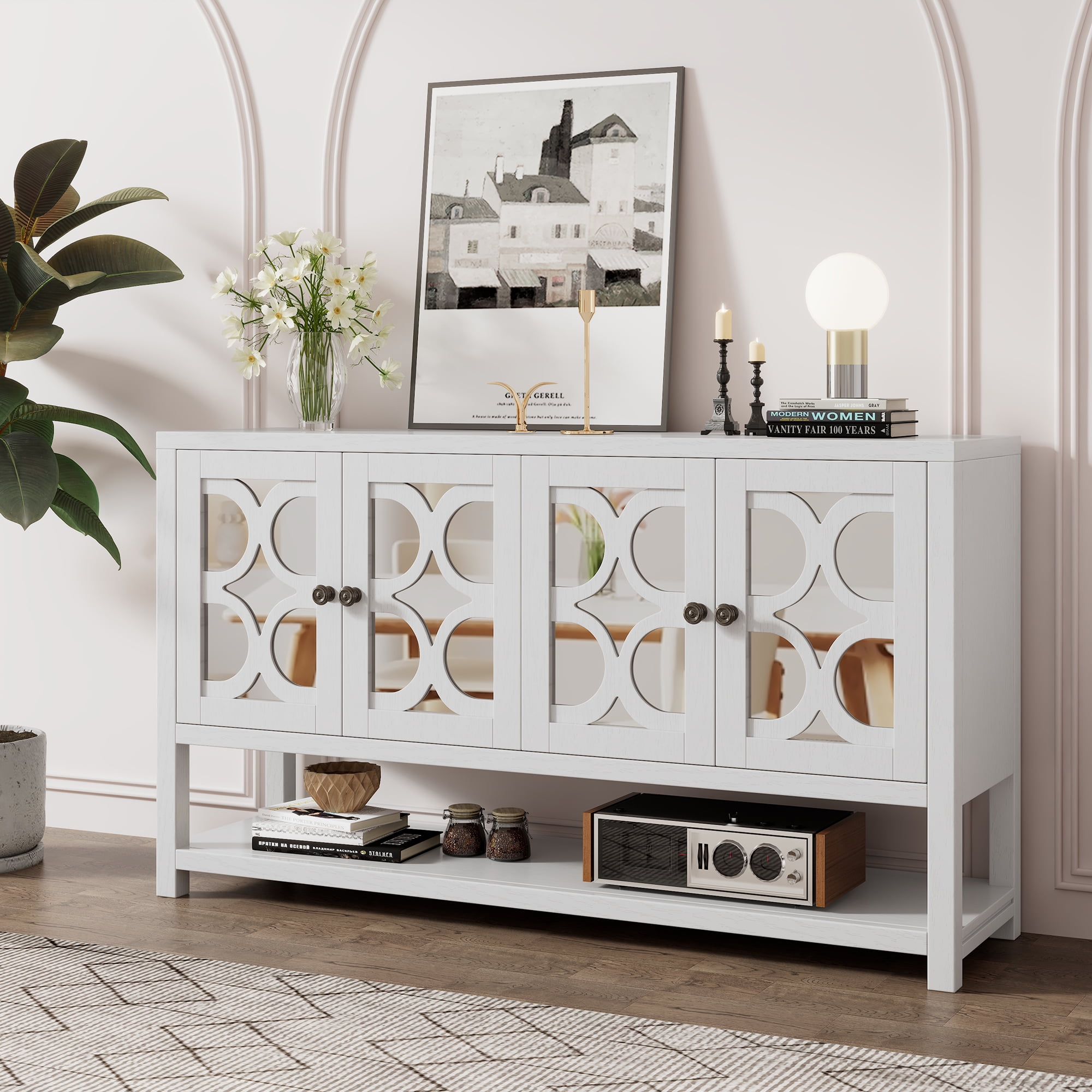 Elegant Retro Console Table/Storage Cabinet/Sideboard with Mirrored ...