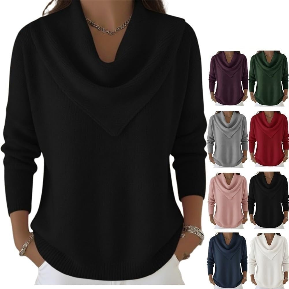 Elegant Retro Soft Triangle Neck Solid Color Sweater Top Cozy Long ...