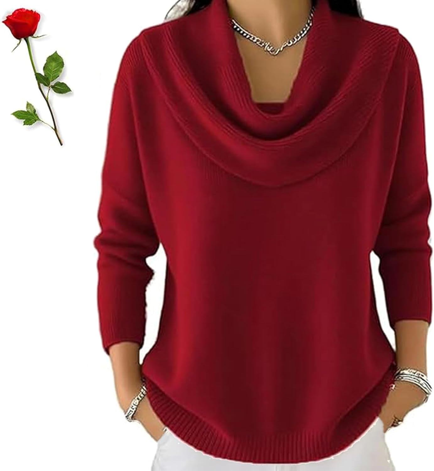 Elegant Retro Soft Triangle Neck Solid Color Sweater Top, Women Cozy ...