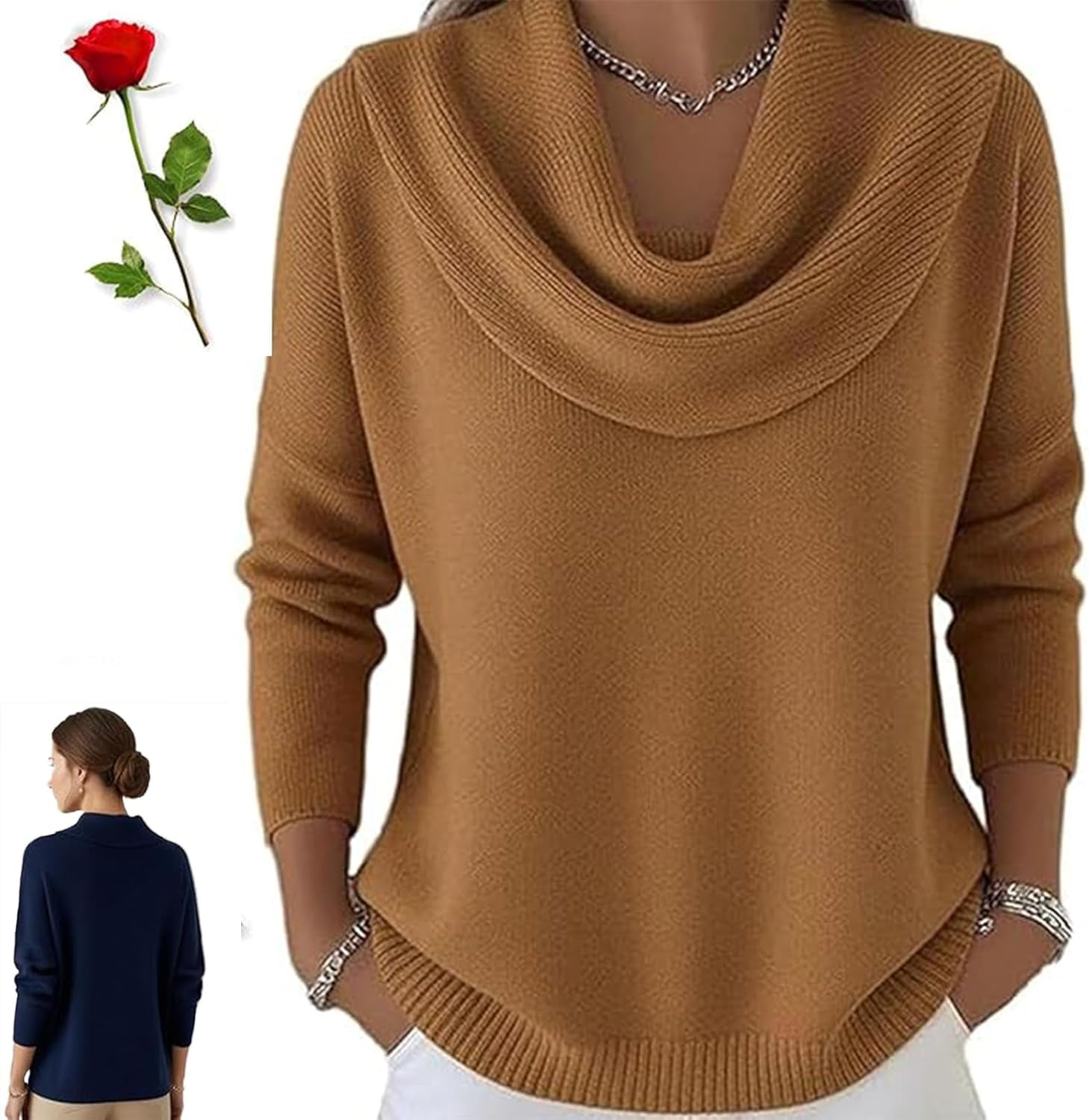 Elegant Retro Soft Triangle Neck Solid Color Sweater Top, Women Cozy ...