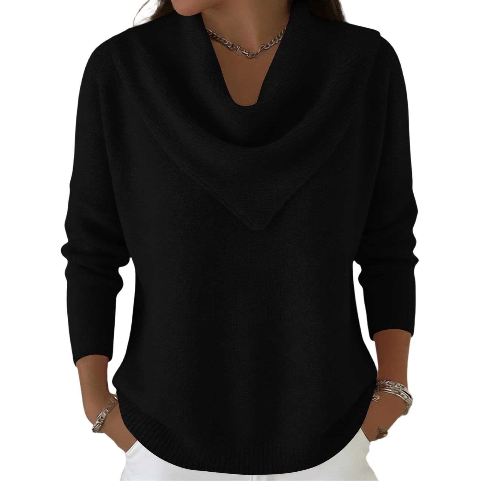 Elegant Retro Soft Triangle Neck Solid Color Sweater Top for Women Cozy ...
