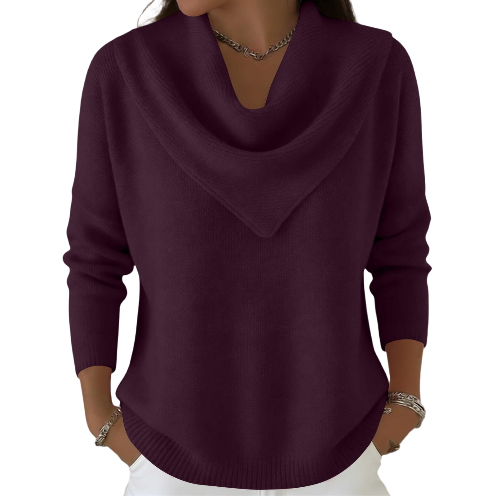 Elegant Retro Soft Triangle Neck Solid Color Sweater Top for Women ...