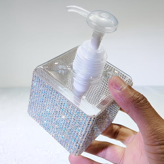 Elegant Rhinestone-Embellished Square Lotion Dispenser Bottle - 8.45oz ...