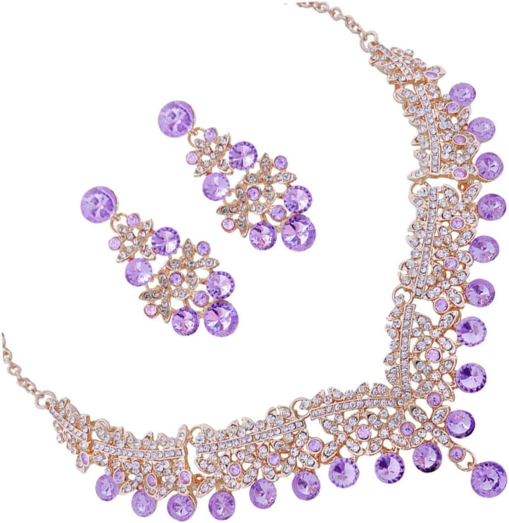 Elegant Rhinestone Necklace Earrings Set for Women Wedding Party ...
