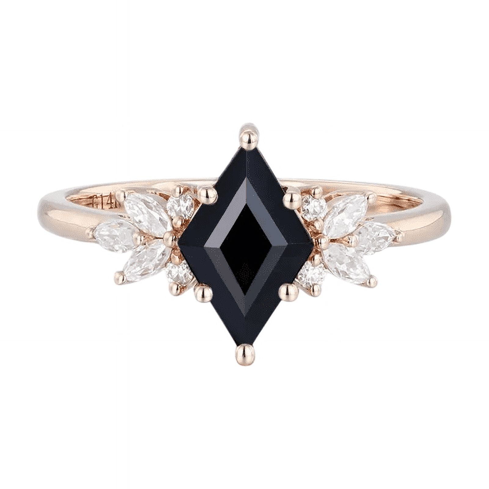 Elegant Rhombus Cut Natural Black Onyx & Moissanite Solitaire ...