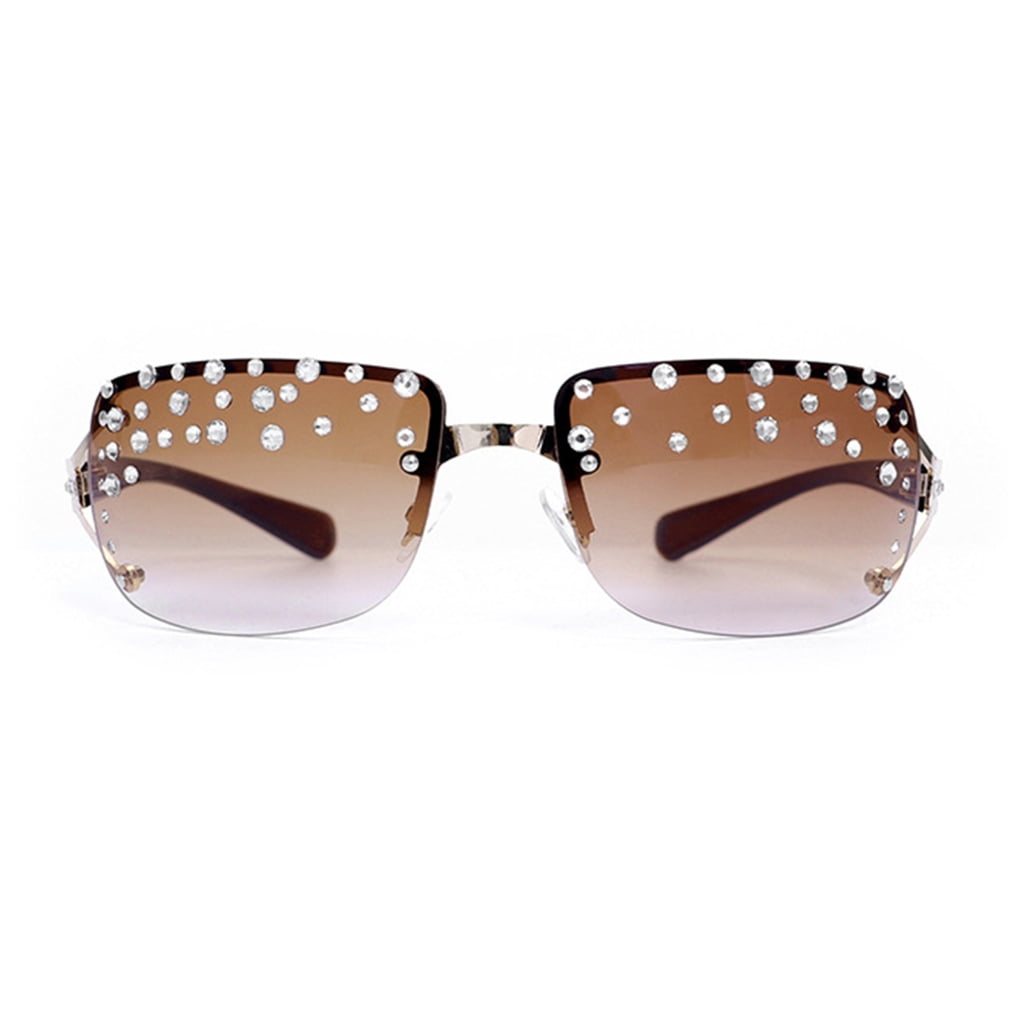 Elegant Rimless Rhinestones Shades Trendy Eyeglasses for Travel Stage ...