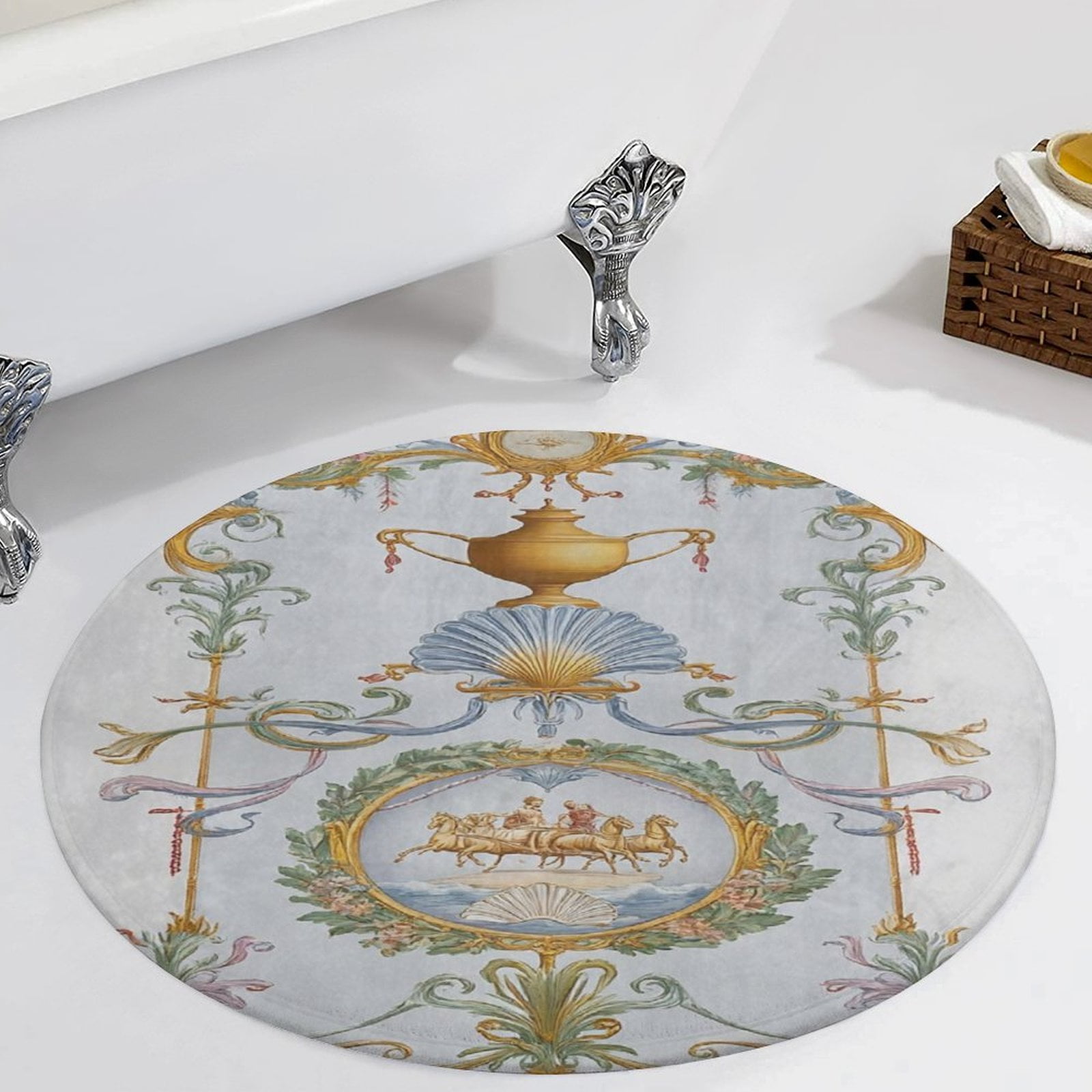 Elegant Rococo Chariot Design Round Carpet Circle Rug Outdoor Patio Area Rug Washable Large Area ...