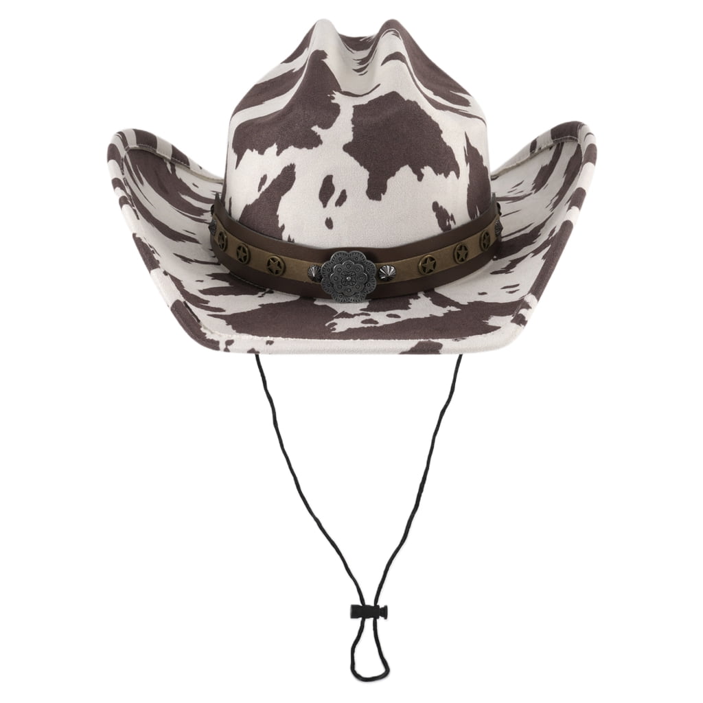 Elegant Rolled Brims Cowboy Hats Cow Pattern Felts Hat Western Hat for ...