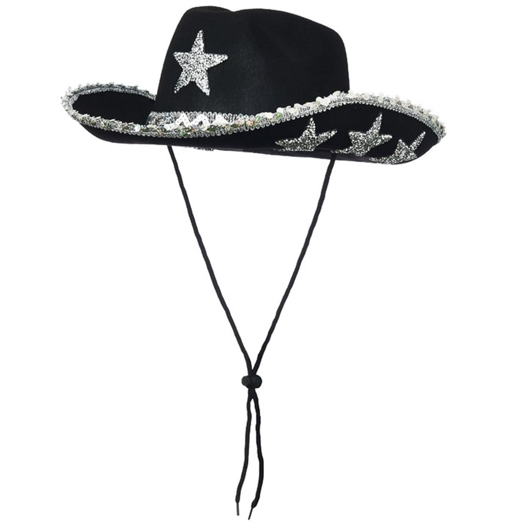 Elegant Rolled Brims Cowboy Hats Sequins Trim Felts Hat Western Hat for ...