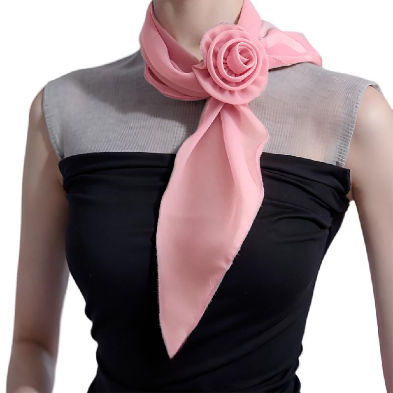 Elegant Rose Flower Neck Scarf for Casual Party Gown Silk Scarf ...