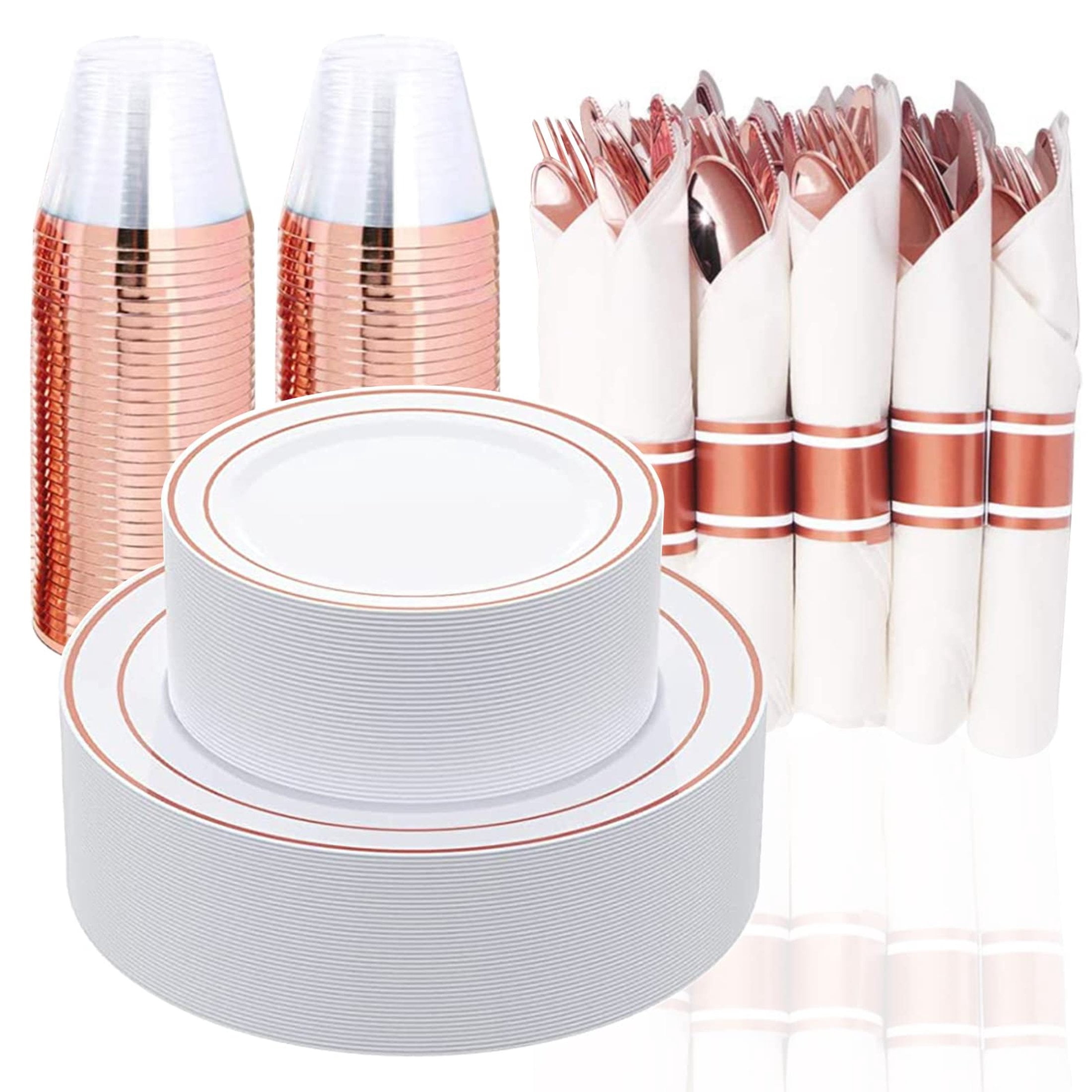 Elegant Rose Gold Dinnerware Set for Weddings and Parties, 350 Pieces ...