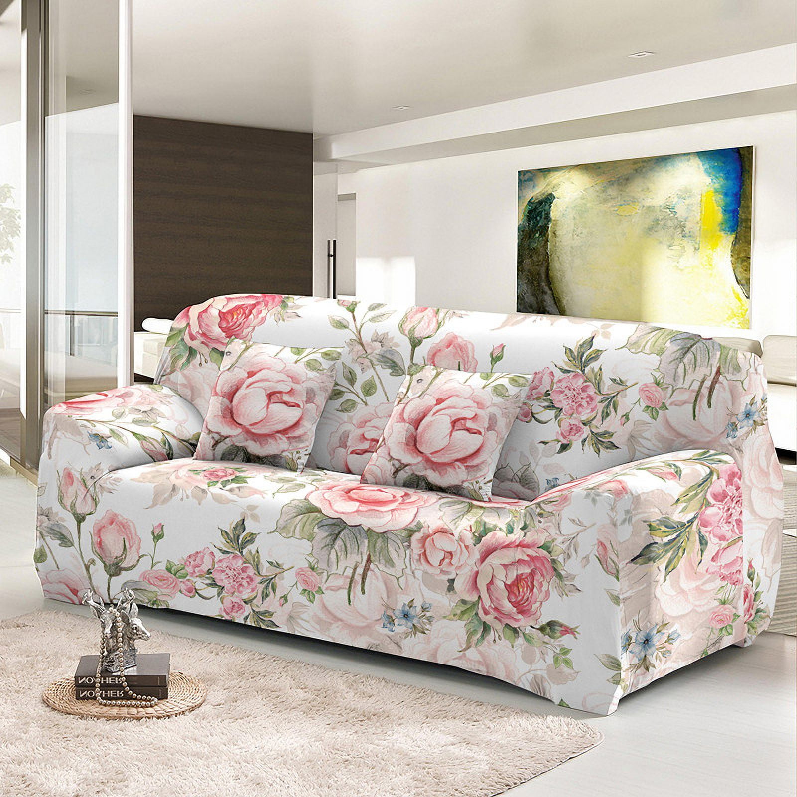 Elegant Rose Print Elastic Sofa Covers Corner Couch Cover For Living ...