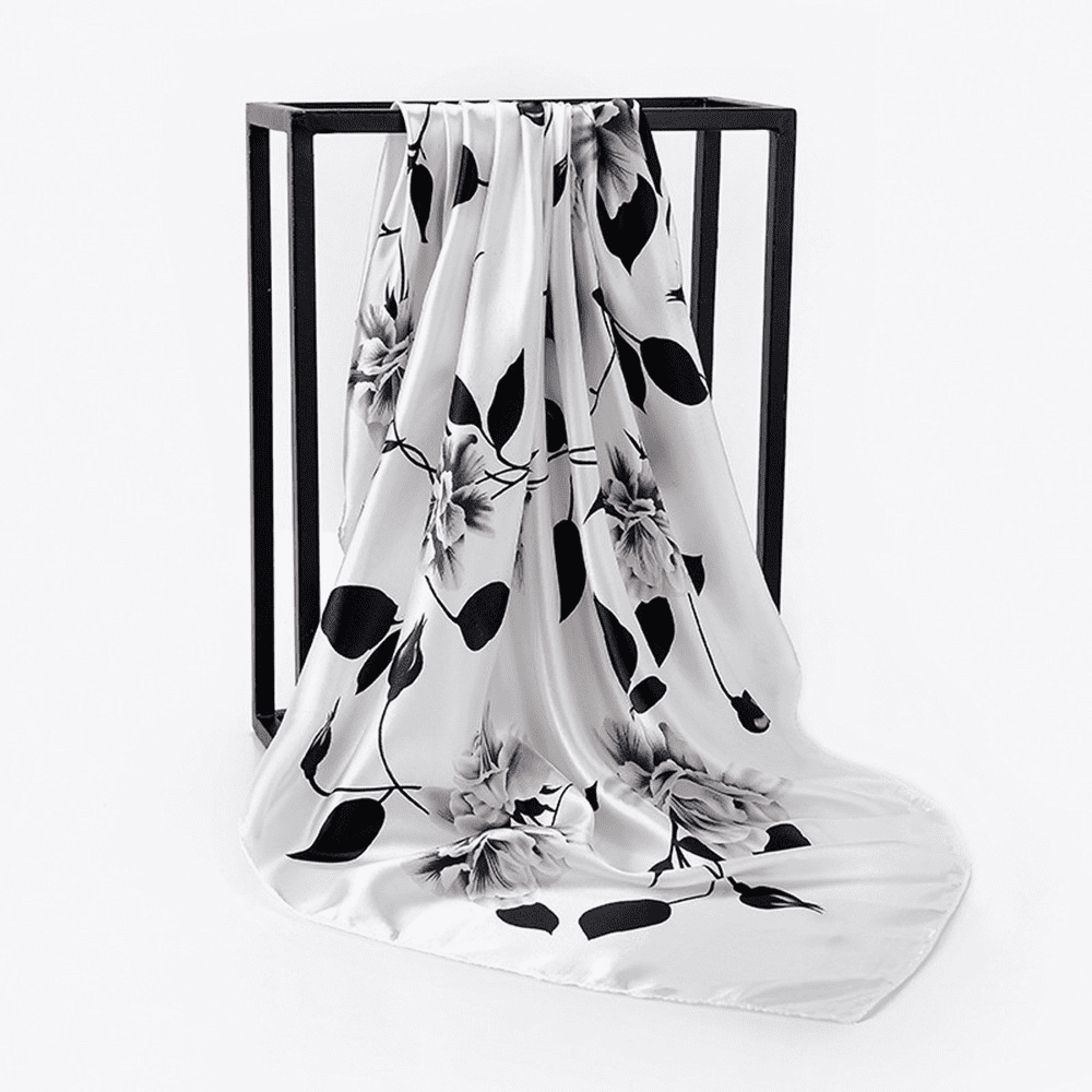 Elegant Rose Printed Simulated Silk 90cm Square Scarf, Light Breathable ...