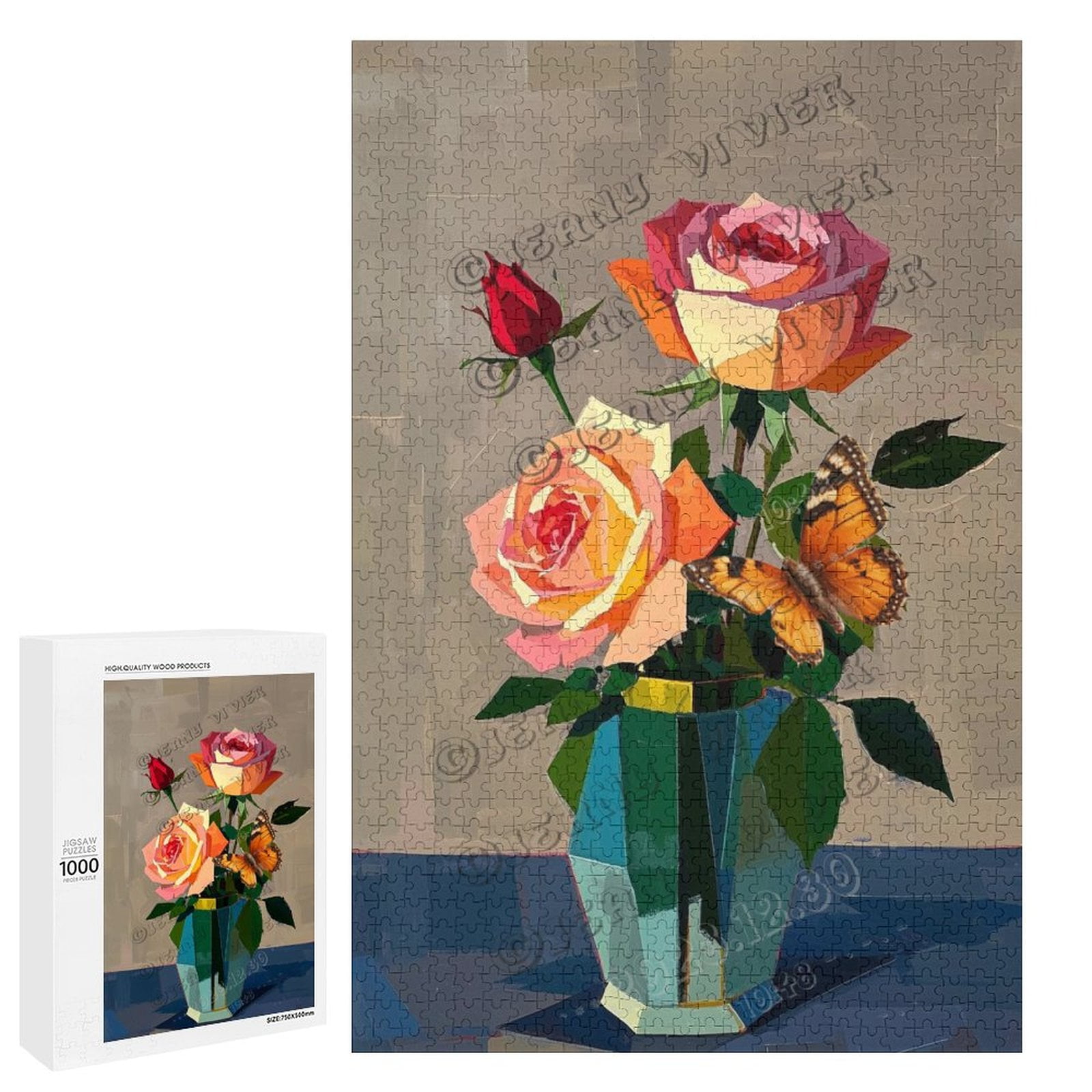 Elegant Rose Puzzle – 1000 Piece Wooden Jigsaw for Adults – Serene ...