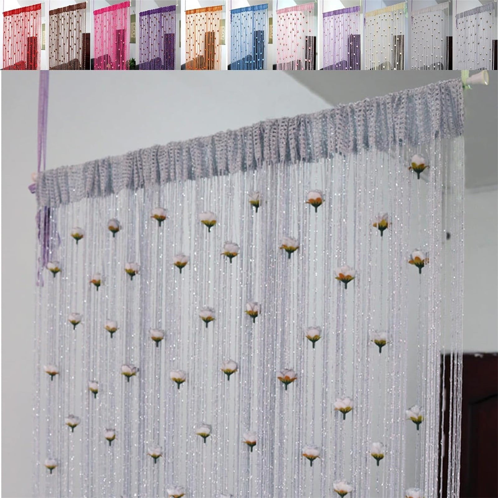 Elegant Rose Thread Door Curtain - 39x79 Inch String Curtain for Room ...