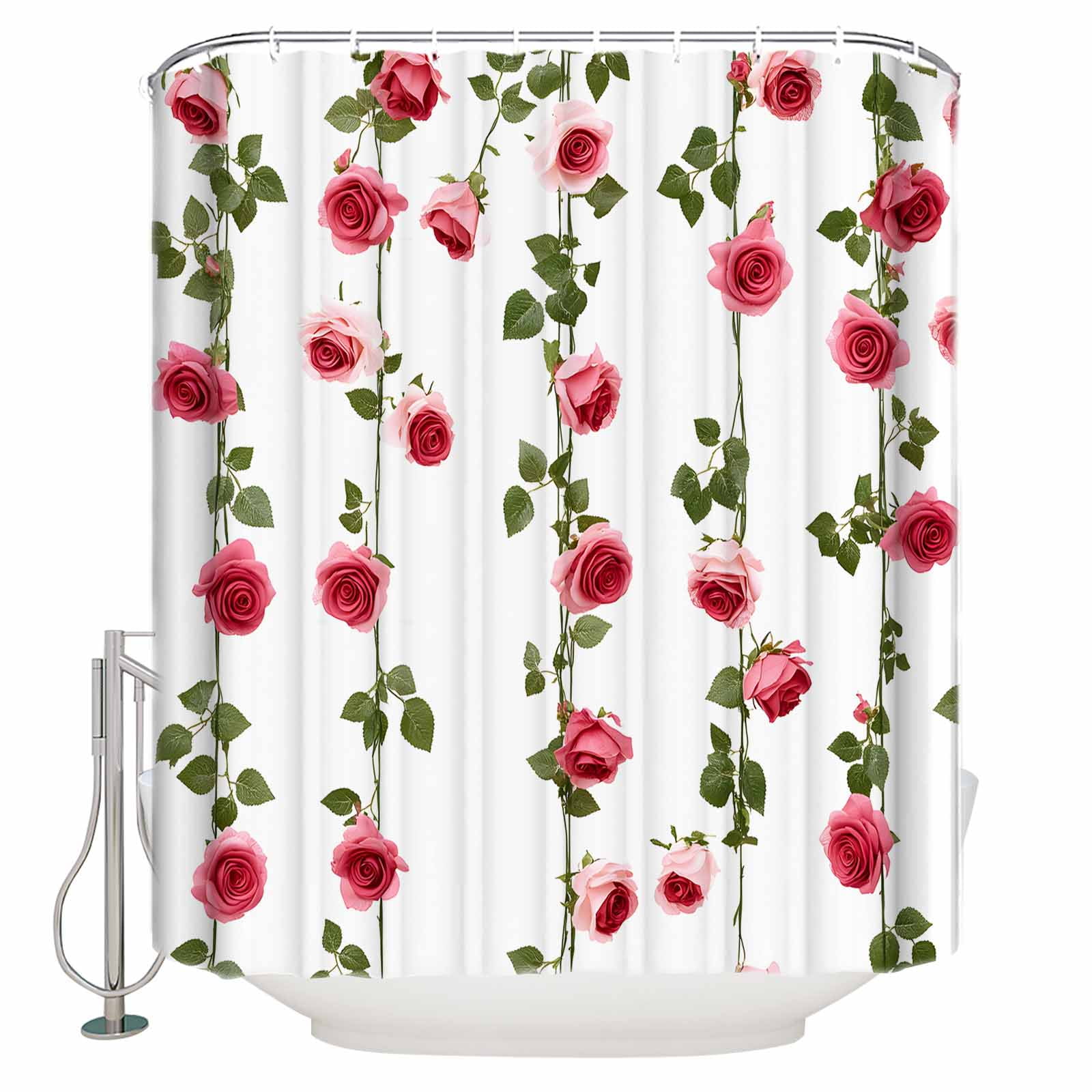Elegant Roses Bathroom Shower Curtains with 12 Hooks Polyester ...