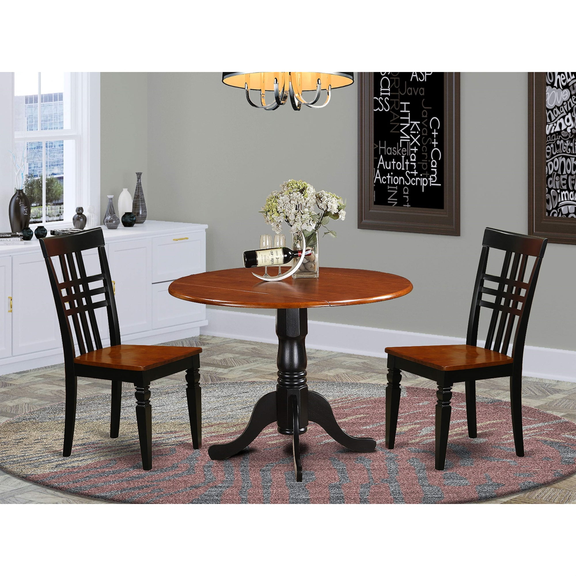 Elegant Round Dining Table Set - Black & Cherry Finish, 3 Pc Small ...