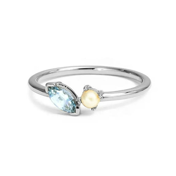 Elegant Round and Marquise Cut Natural Pearl and Lab-Created Swiss Blue ...