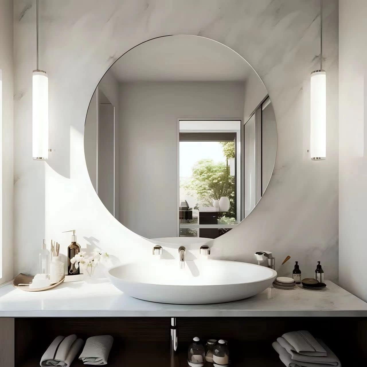 Elegant Round Mirror, 24 Inch Round Frameless Wall Mirror, Circle ...