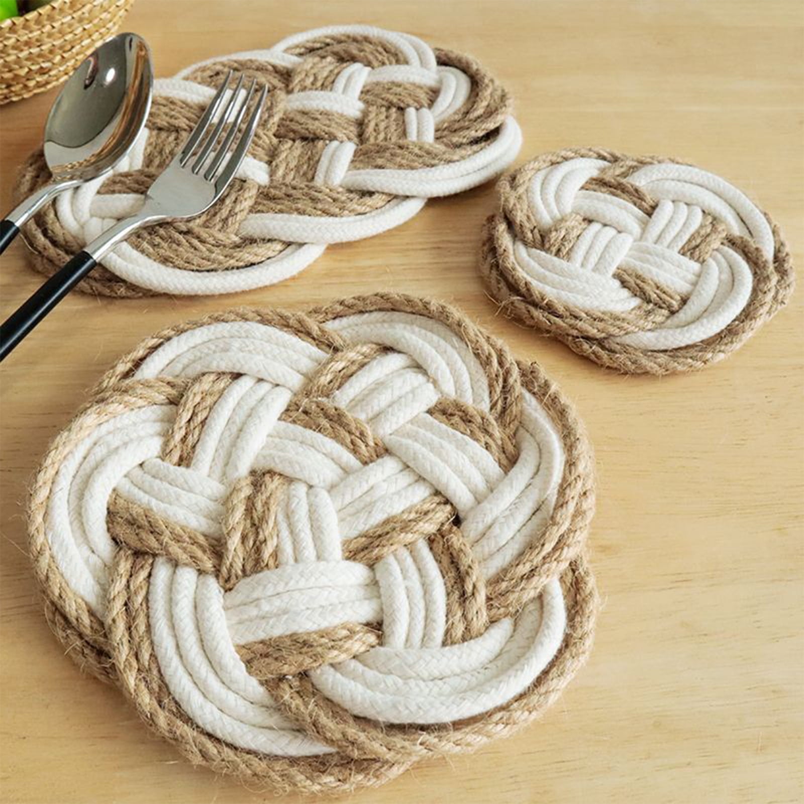 Elegant Round Placemats Cotton and Linen, 4.72" Handcrafted Non Slip ...