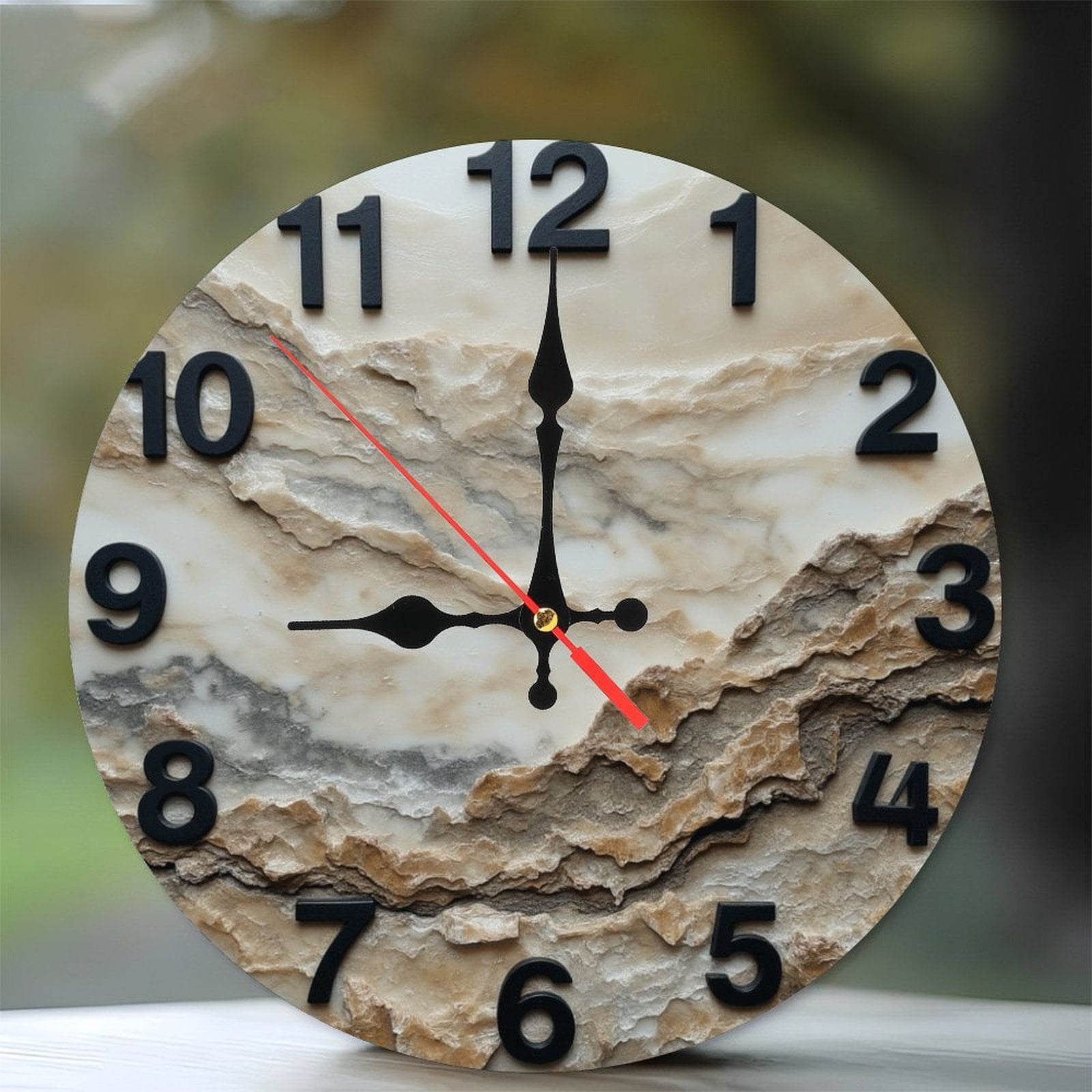 Elegant Round Wall Clock with Marble Texture Design 10-Inch Silent ...