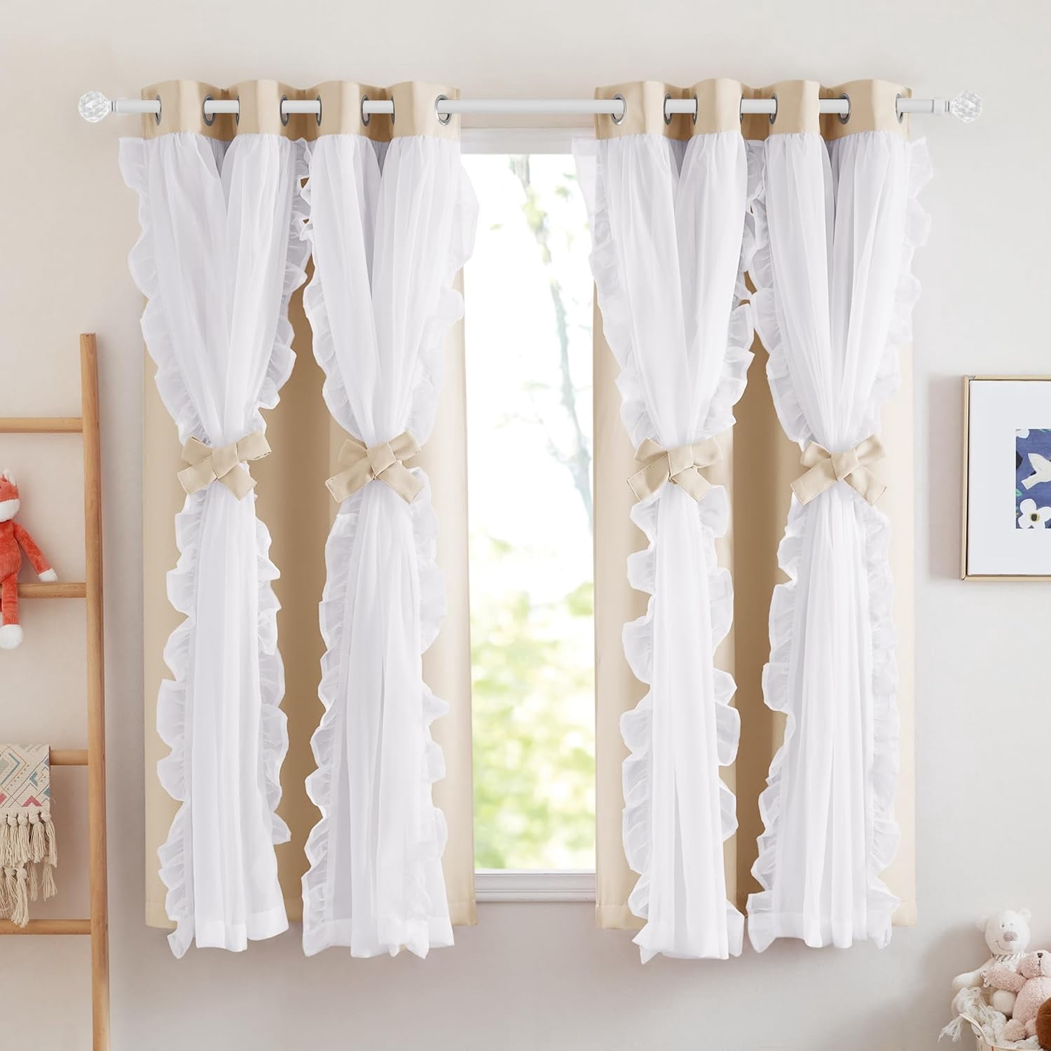 Elegant Ruffle Curtains with Double Layers and Sheer Overlay for French ...