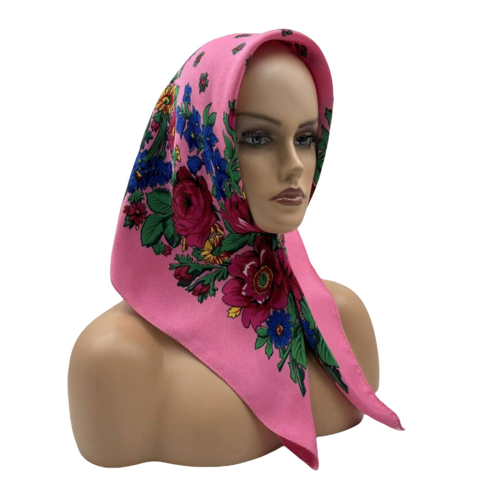 Elegant Russian Flower Print Head Scarf for Women Winter Wear Headwrap ...