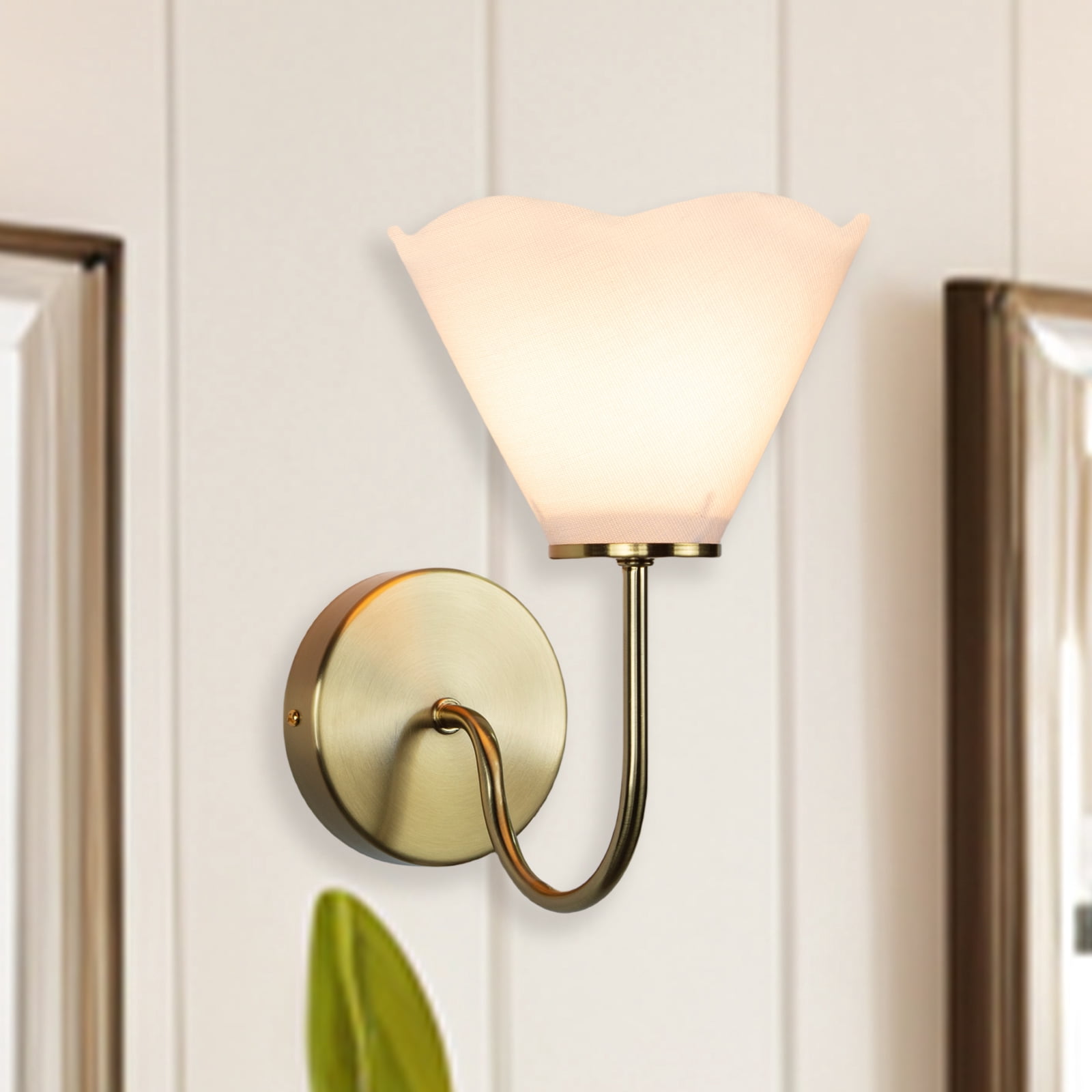 Elegant Satin Brass Vanity Light, Wall-Mounted Sconce with Ivory Linen ...