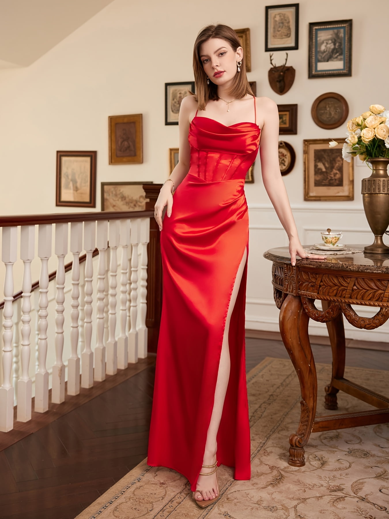 Elegant Satin Prom Dress - Cowl Neck, Pleated Mermaid Tail for Timeless ...