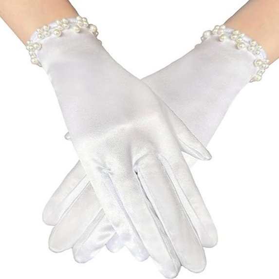 Elegant Satined Gloves With Pearls Trim Design For Bride Short Design ...
