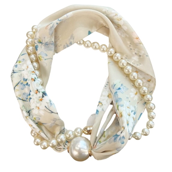 Elegant Satins Neck Scarf Wrap with Pearls Chain Necklace and Buckle ...