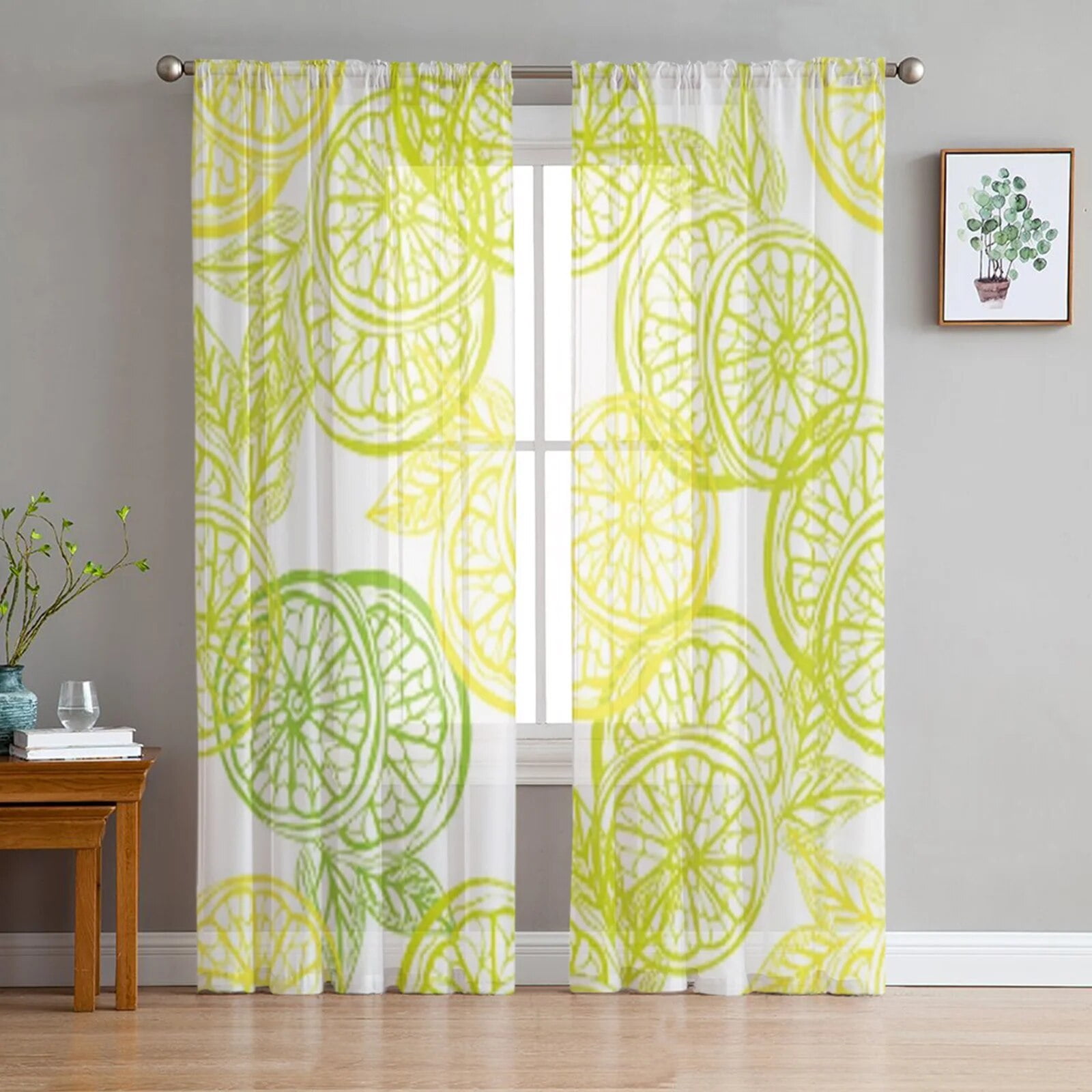 Elegant Seamless Pattern Lemon Fruit Sheer Tulle Curtain for Living ...