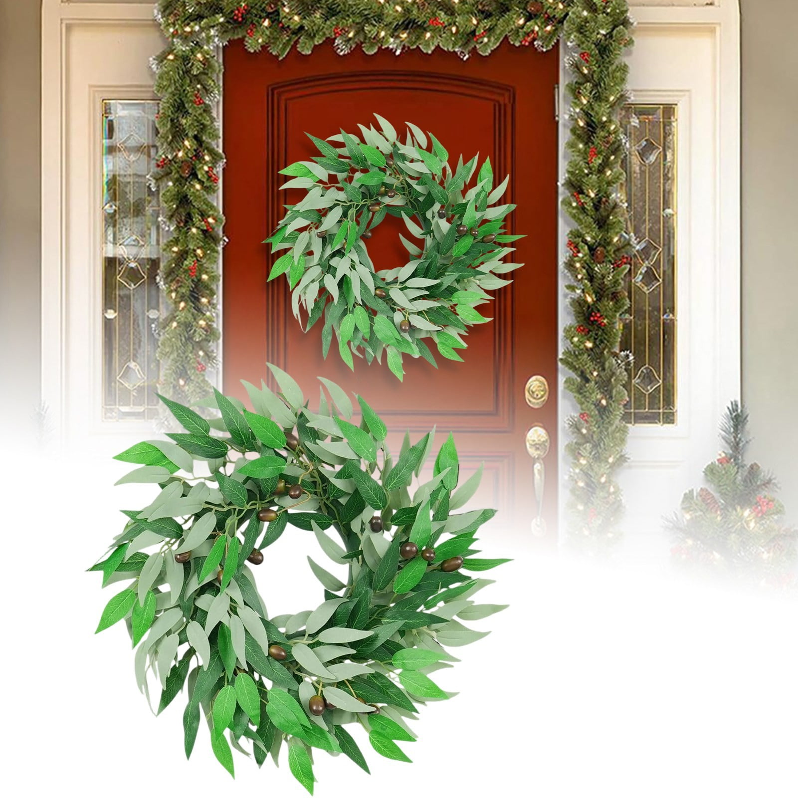 Elegant Seasonal Wreath for Front Door with Realistic Greenery Indoor ...