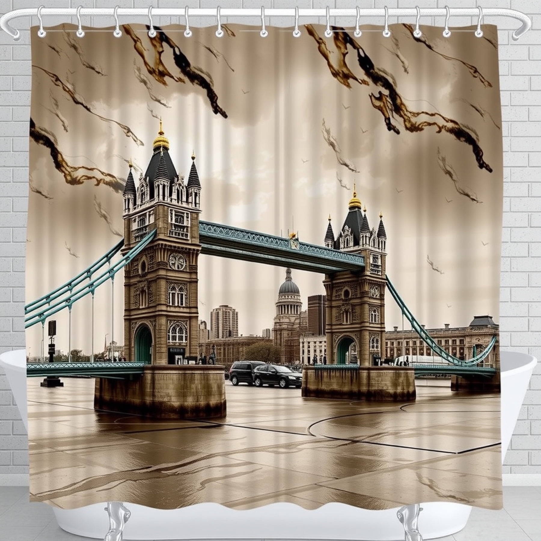 Elegant Sepia Tower Bridge Shower Curtain - Timeless London Decor ...
