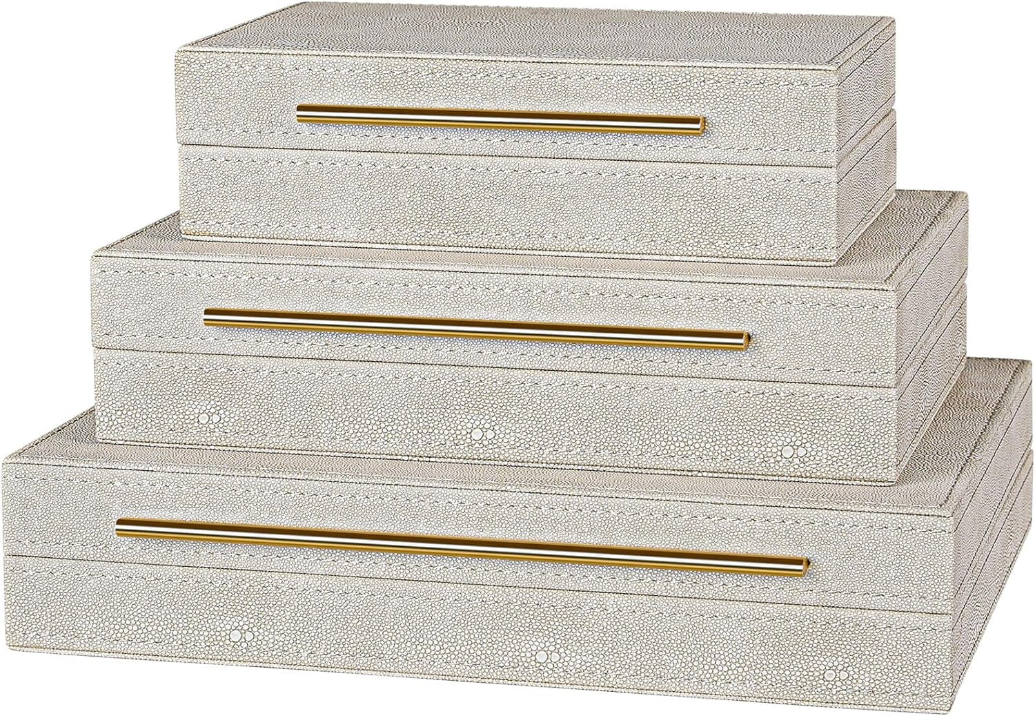 Elegant Set of 3 Ivory Shagreen Decorative Boxes with Velvet Lining and ...
